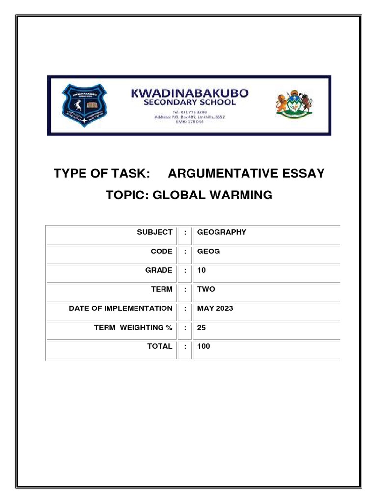 Grade 10 Argumentative Essay on Global Warming | PDF | Climate Change ...