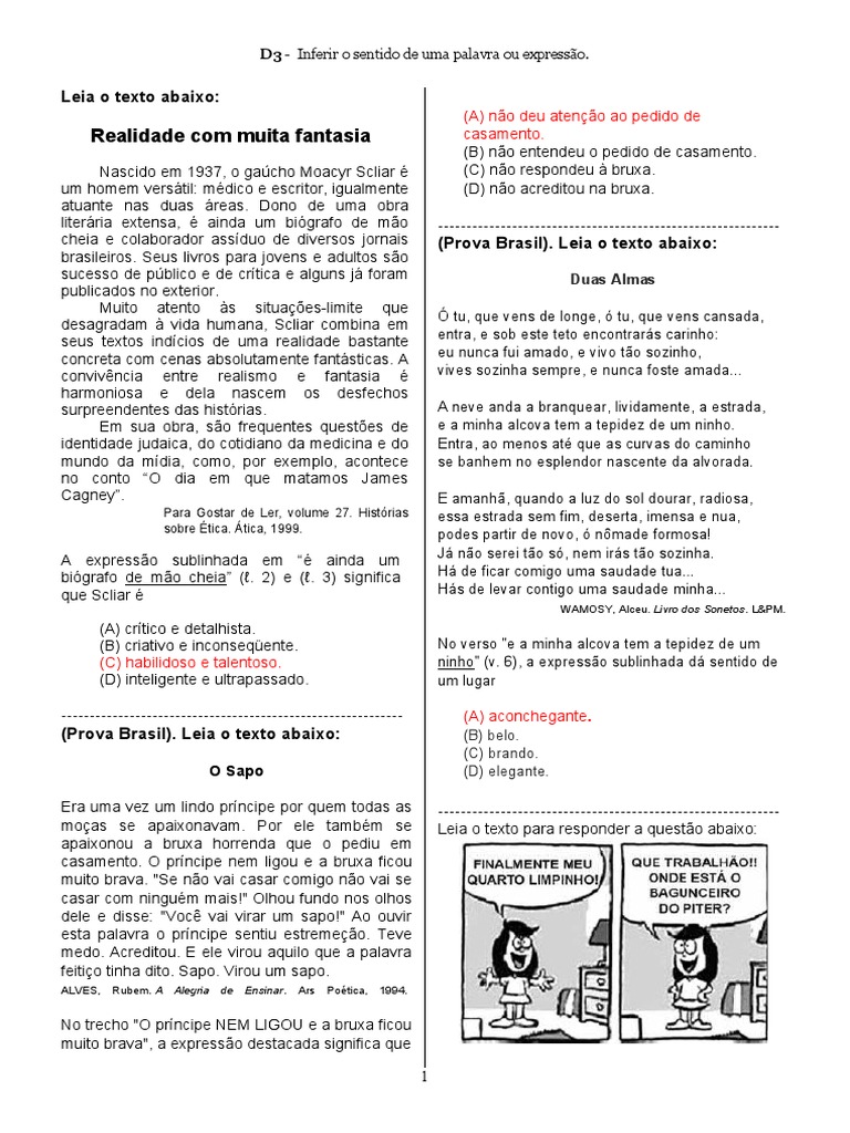 D3 - Inferir o Sentido de Palavra Ou Expressão | PDF | Adolescência ...