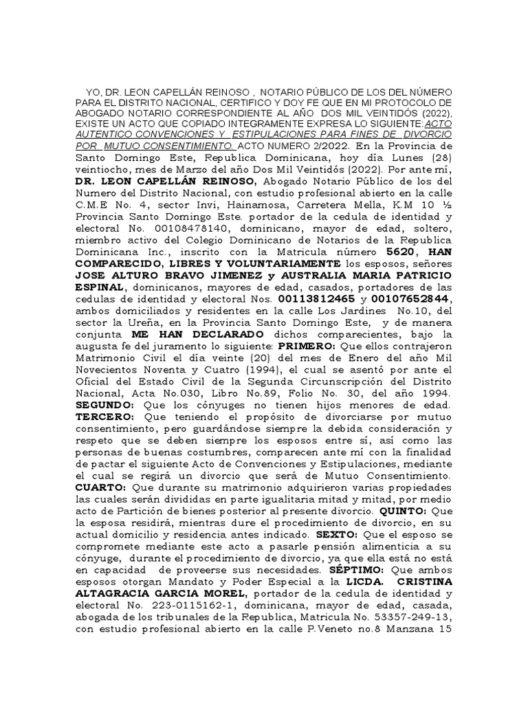 Modelo de Acta de Divorcio Oficina de Abogado García Morel y Asociados | PDF
