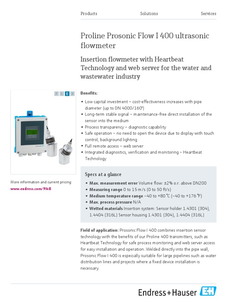 Proline Prosonic Flow I 400 Ultrasonic Flowmeter for Water and ...
