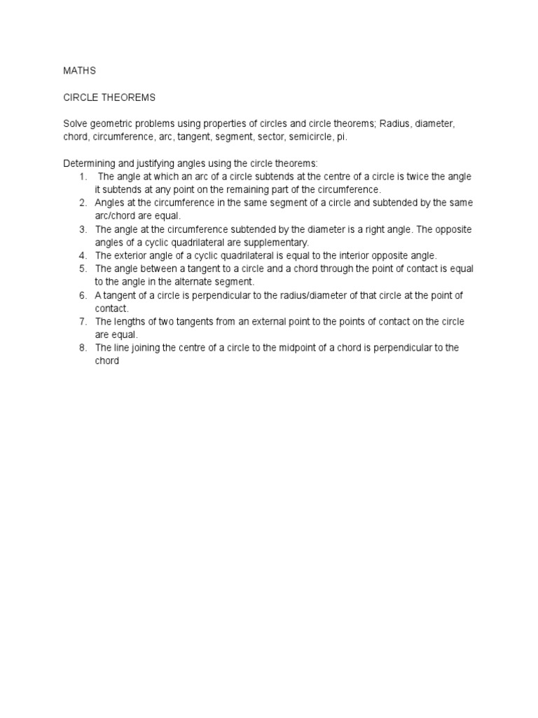 Circle Theorems and Properties Worksheet | PDF | Teaching Methods ...