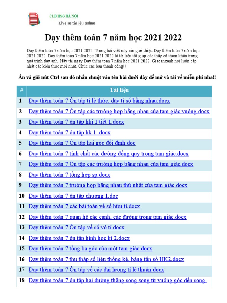 Dạy Thêm Toán 7 Năm Học 2021 2022 | PDF
