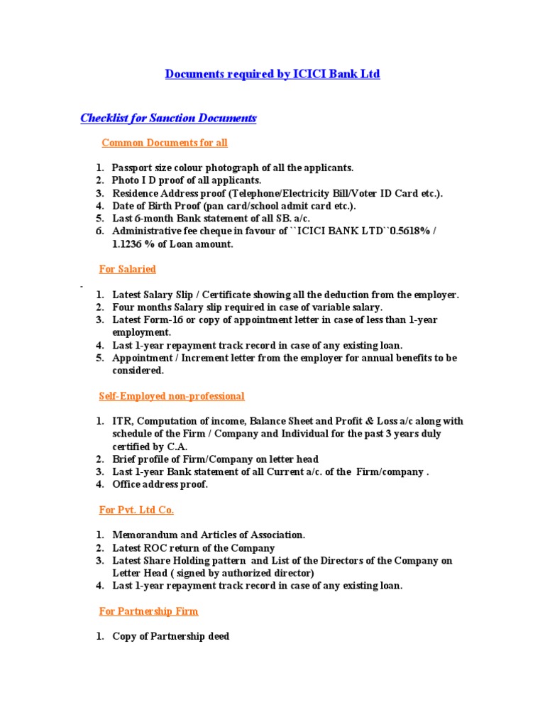 Icici Doc Reqd | PDF