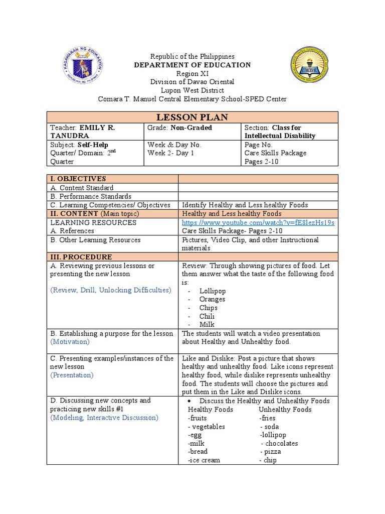 Lesson Plan Healthy Foods | PDF | Teachers | Learning