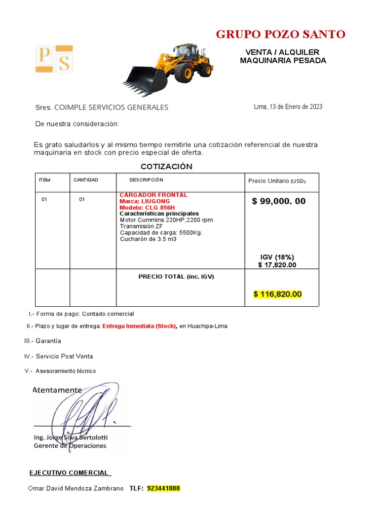 Plantilla Cotización Grupo Pozo Santo | PDF