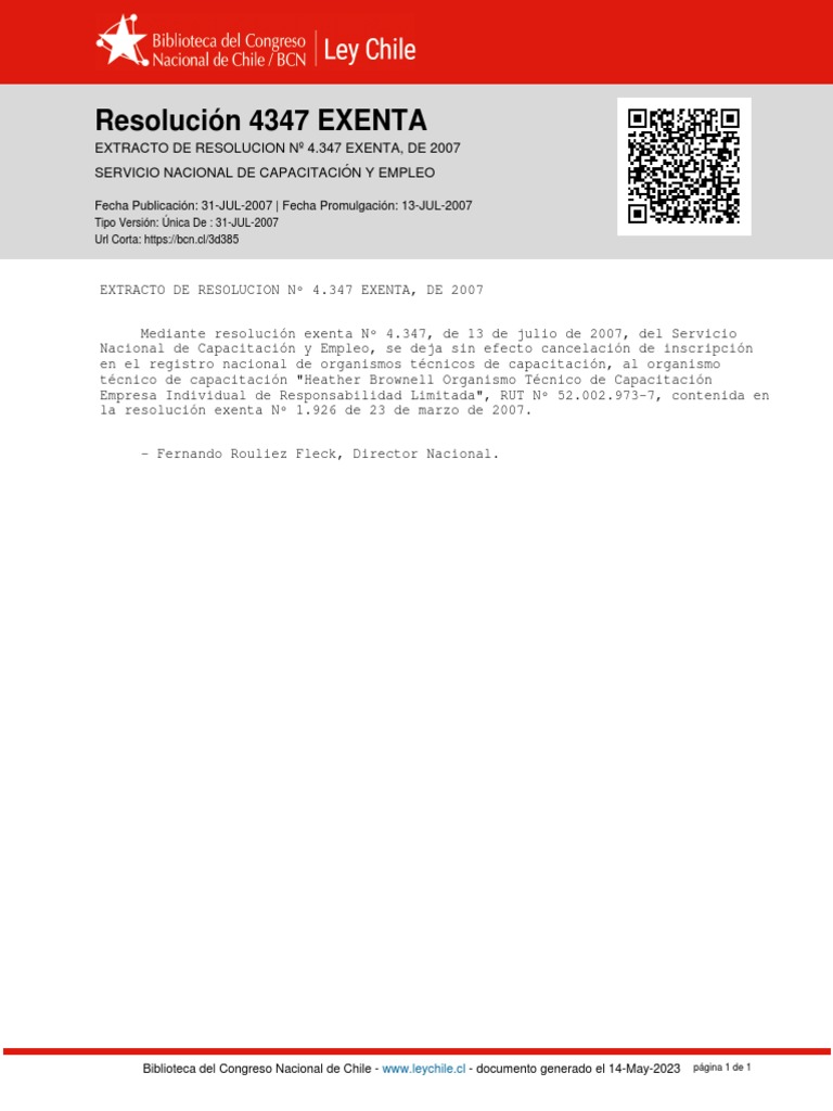 Res 4347 Exenta - 31 Jul 2007 | PDF