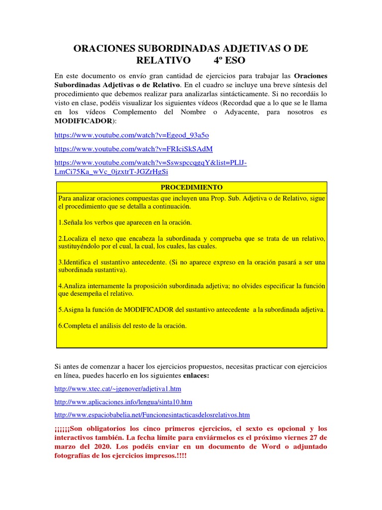 Oraciones Subordinadas 4º Eso | PDF | Oración (Lingüística) | Sintaxis