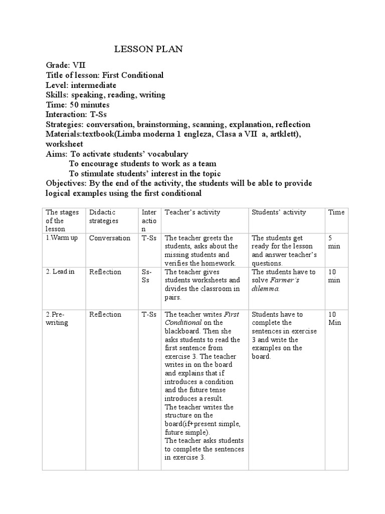 Lesson Plan First Conditional | PDF | Lesson Plan | Communication