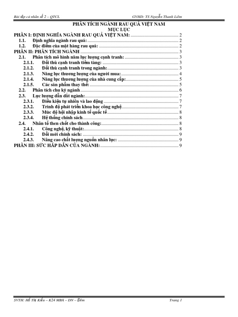 123doc Phan Tich Nganh Rau Qua Viet Nam | PDF