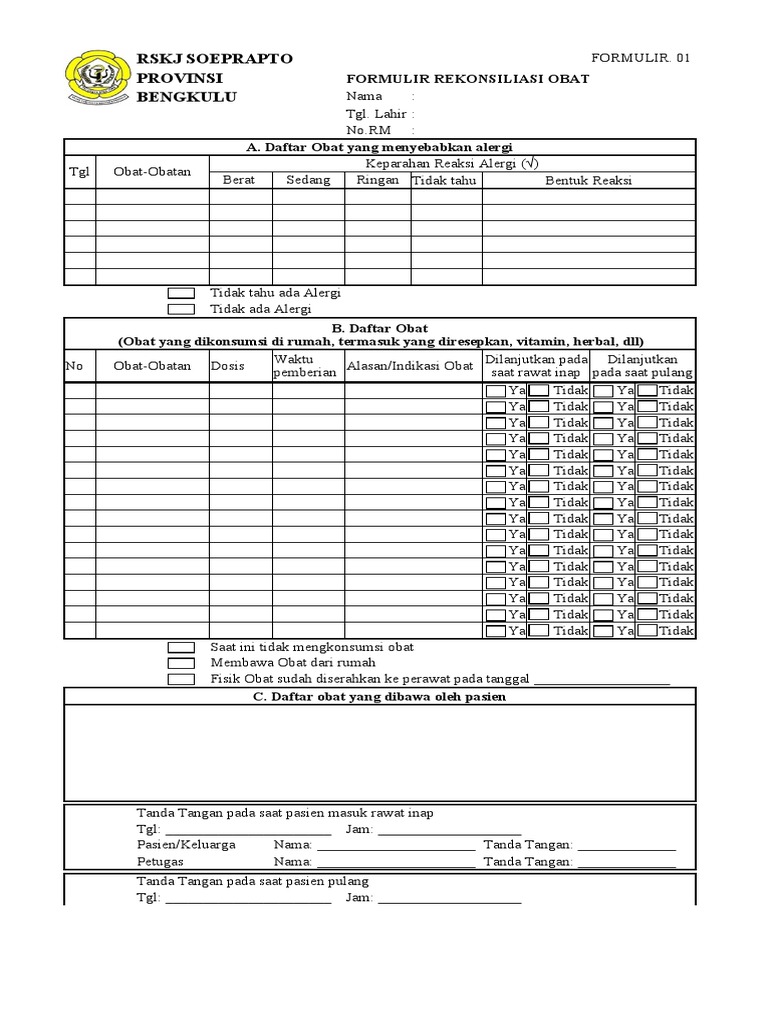 Formulir instalasi farmasi.xlsx | PDF