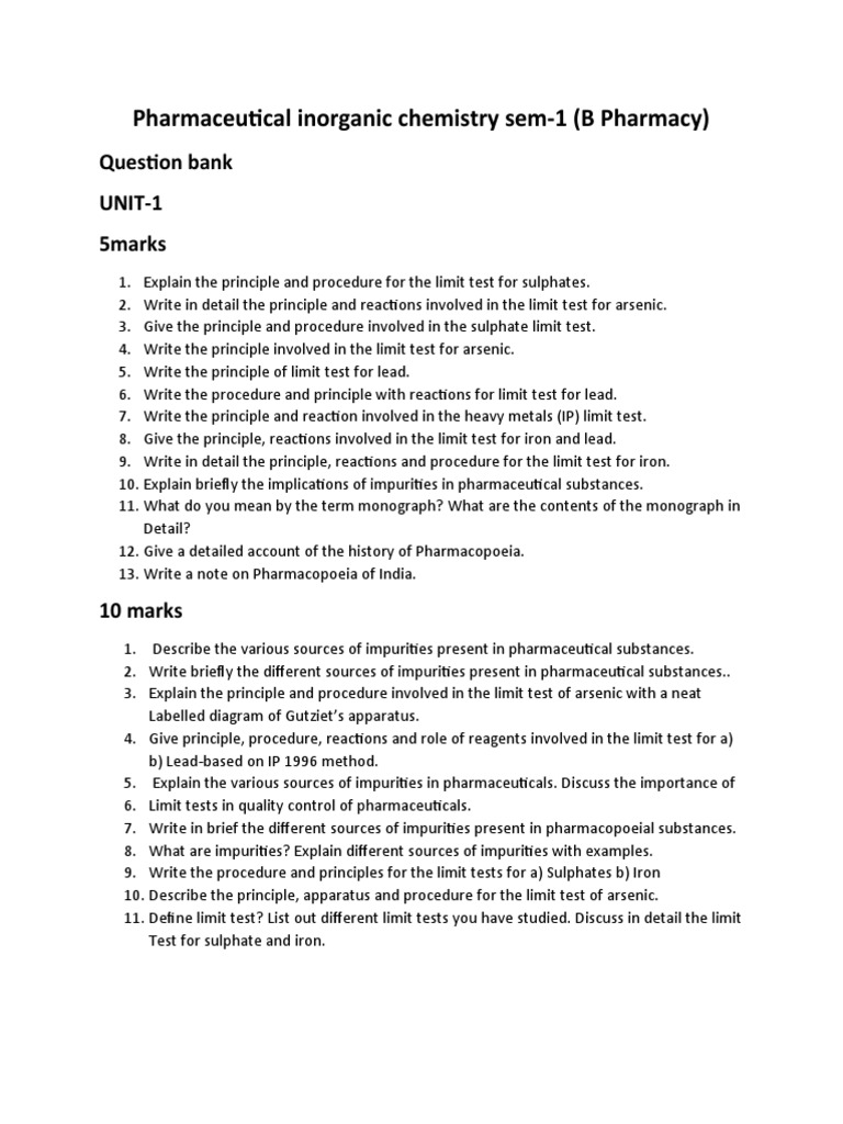 Pharmaceutical Inorganic Chemistry QB Sem 1 B Pharm | PDF | Sodium ... Pharmaceutical Inorganic Chemistry QB Sem 1 B Pharm | PDF | Sodium ...