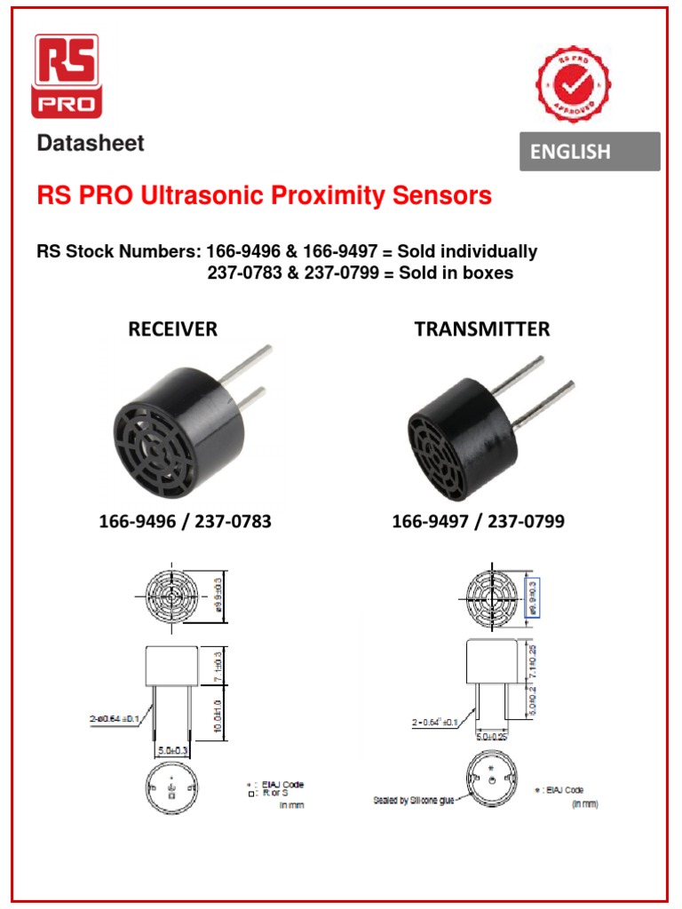RS PRO Ultrasonic Proximity Sensors: Datasheet | PDF