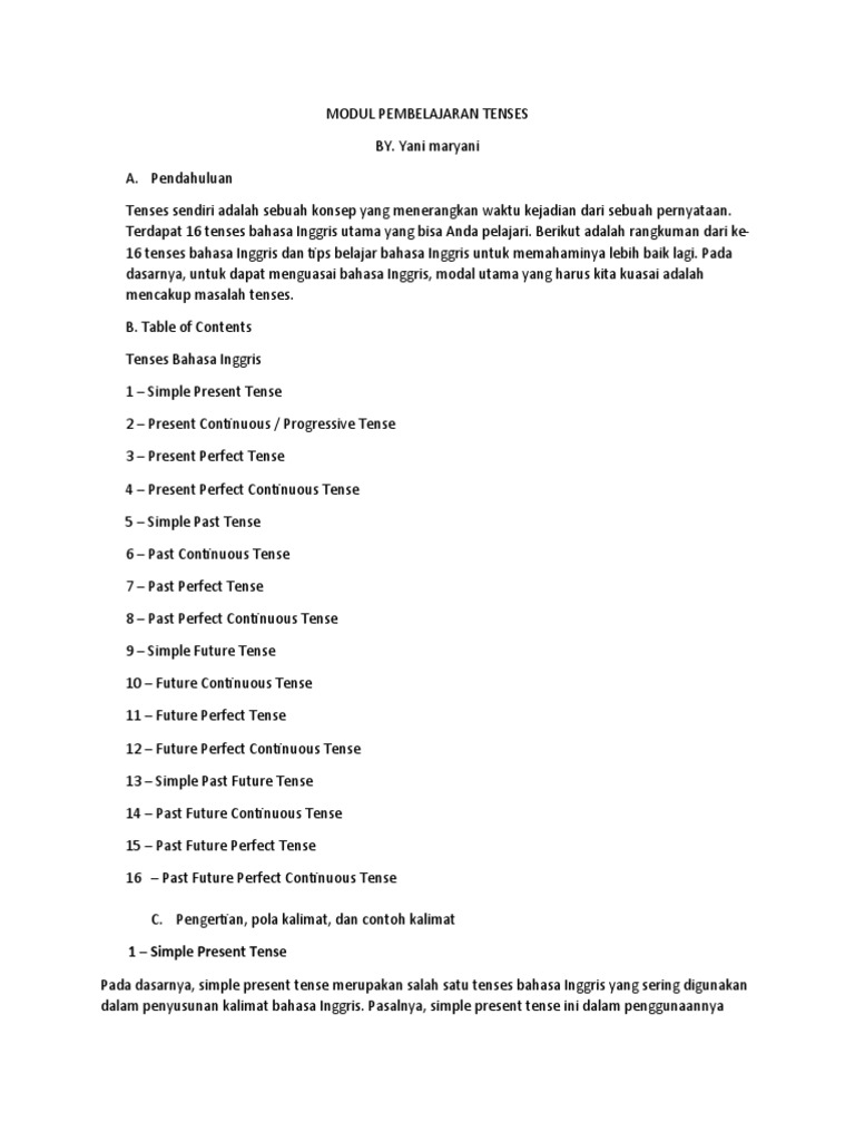 Edit MODUL PEMBELAJARAN 16 TENSES | PDF