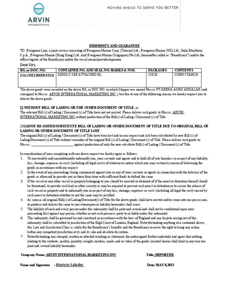 9661 Indemnity EVERGREEN 2021 | PDF | Indemnity | Detention (Imprisonment)