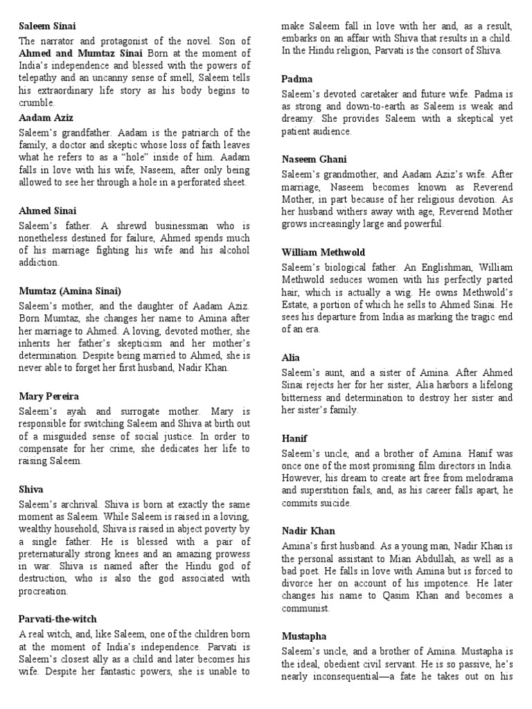 Midnight's Children Characters | PDF