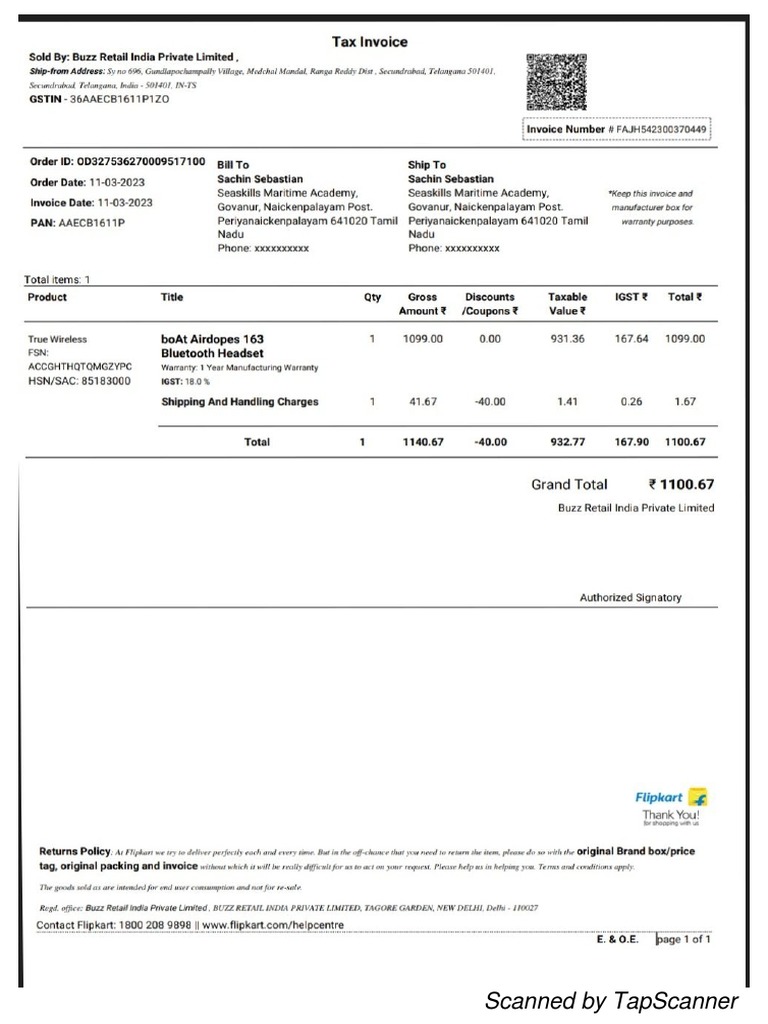 Boat Airdopes 163 Invoice PDF | PDF