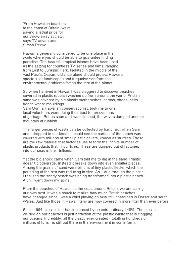 A planet poisoned by plastic | PDF | Sea | Hydrography