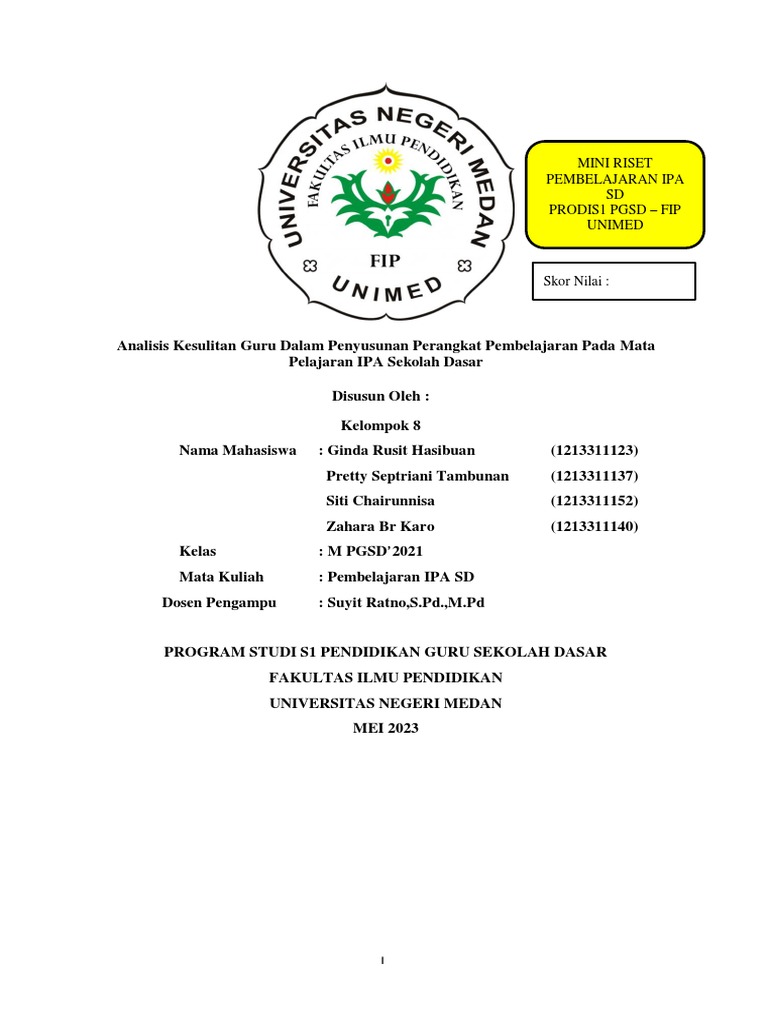Mini Riset KELOMPOK 8 Pembelajaran IPA SD PDF | PDF
