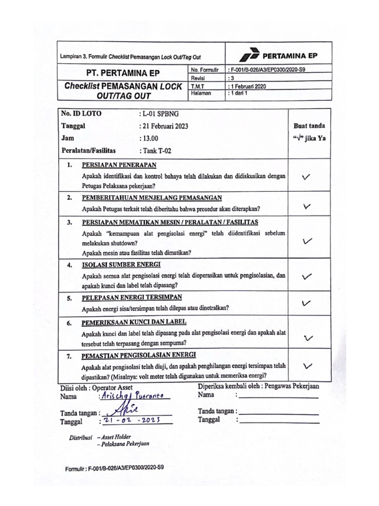 Checklist LOTO PDF | PDF