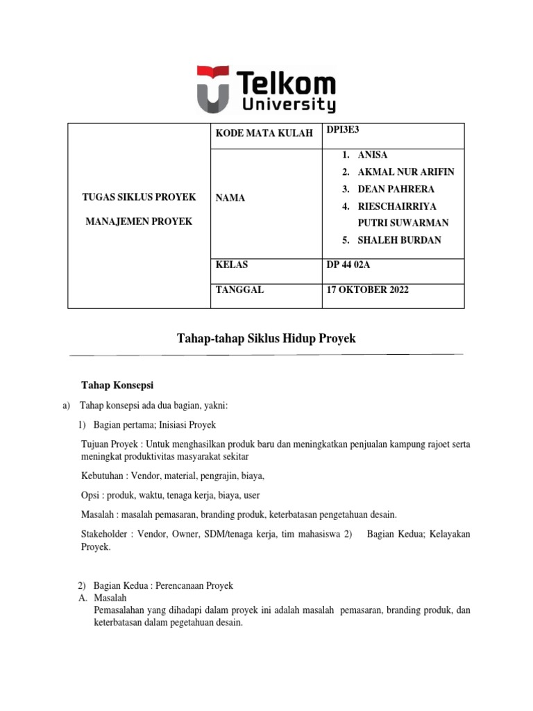 Tugas 1 - Siklus Proyek - Kelompok 3 | PDF Tugas 1 - Siklus Proyek - Kelompok 3 | PDF