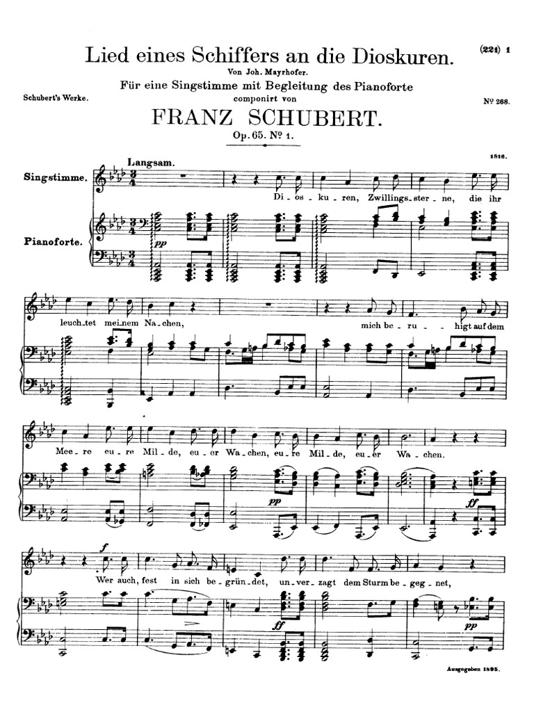 Schubert - Lied Eines Schiffers An Die Dioskuren | PDF