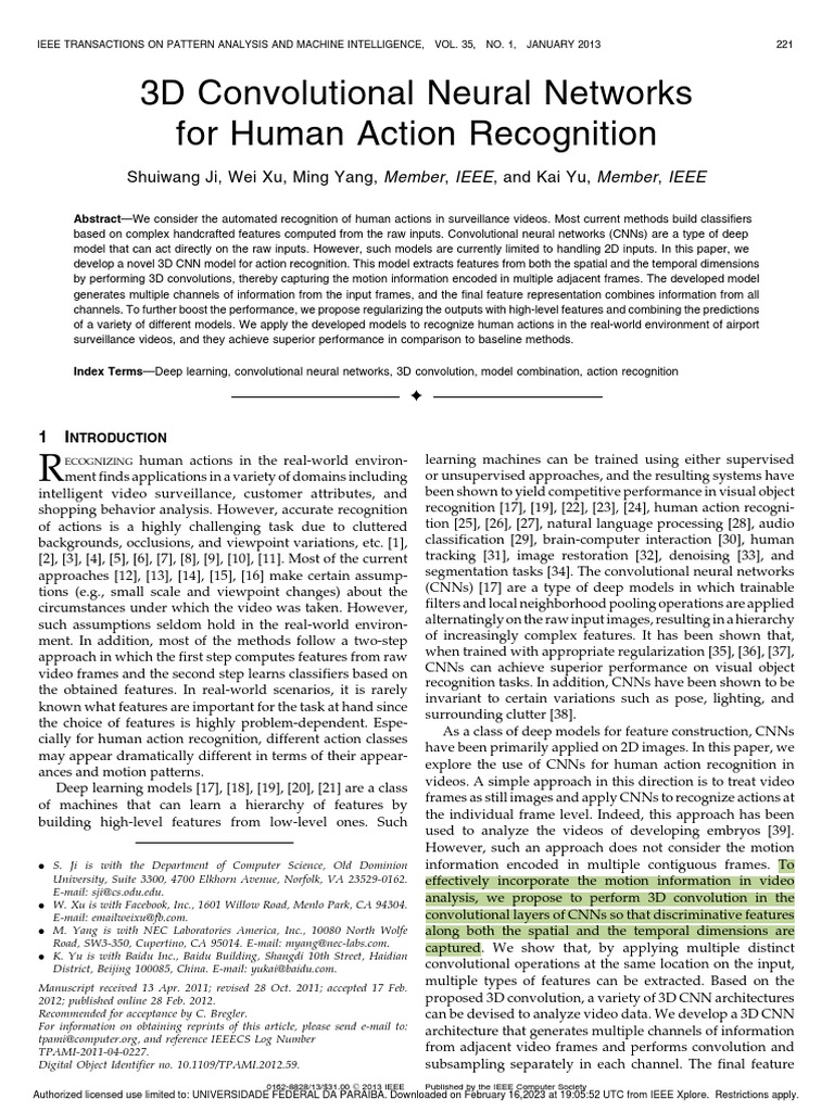 3D Convolutional Neural Networks For Human Action Recognition | PDF ...