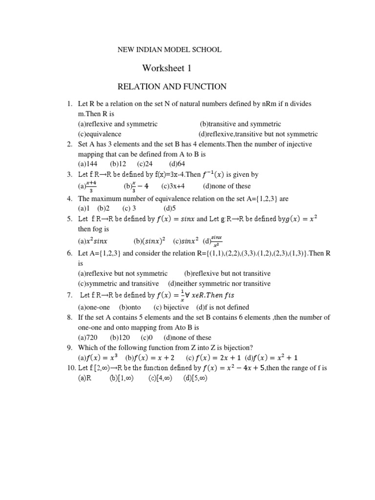 Worksheet - Relation 2 | PDF Worksheet - Relation 2 | PDF