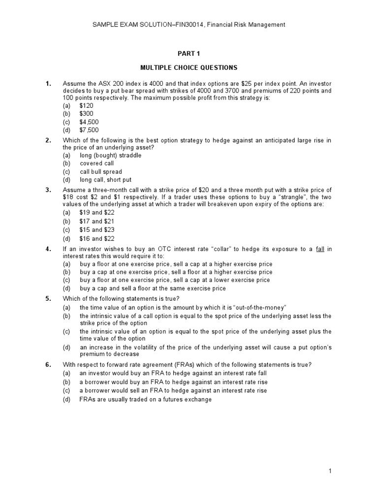Sample Exam - FIN30014 - Solution | PDF | Option (Finance) | Put Option