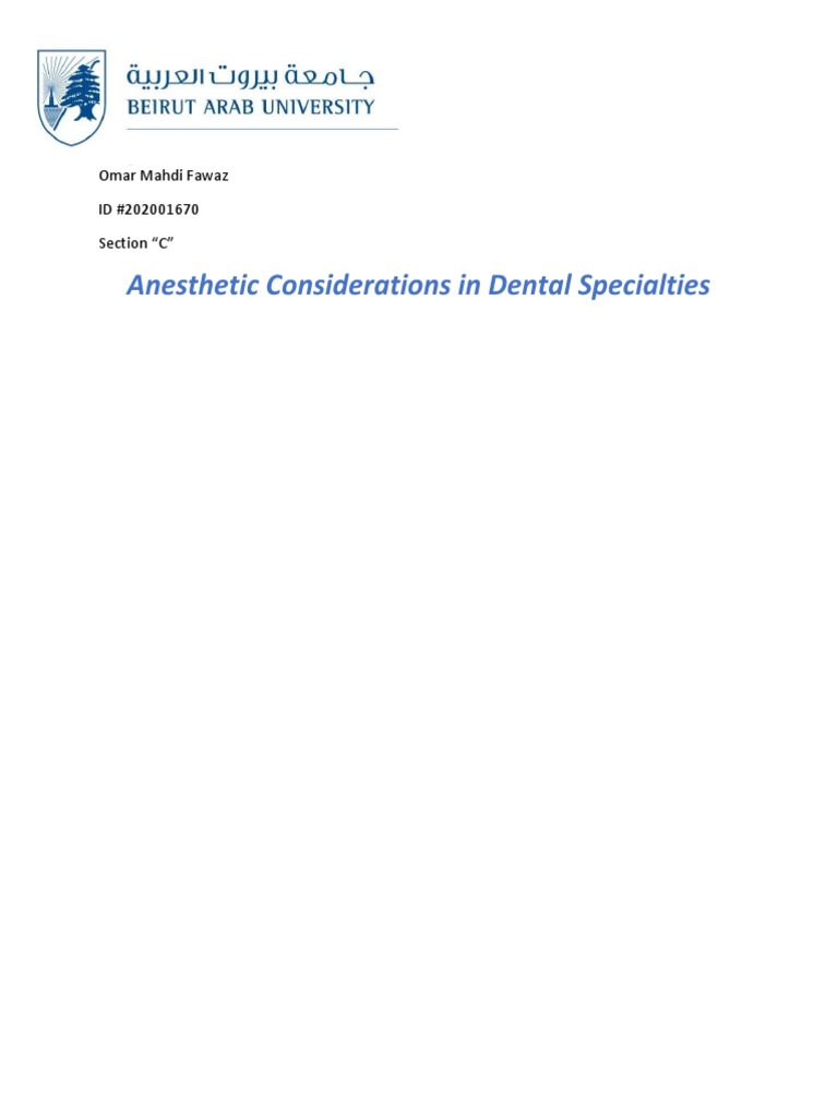 Anesthetic Considerations in Dental Specialties | PDF | Anesthesia ...