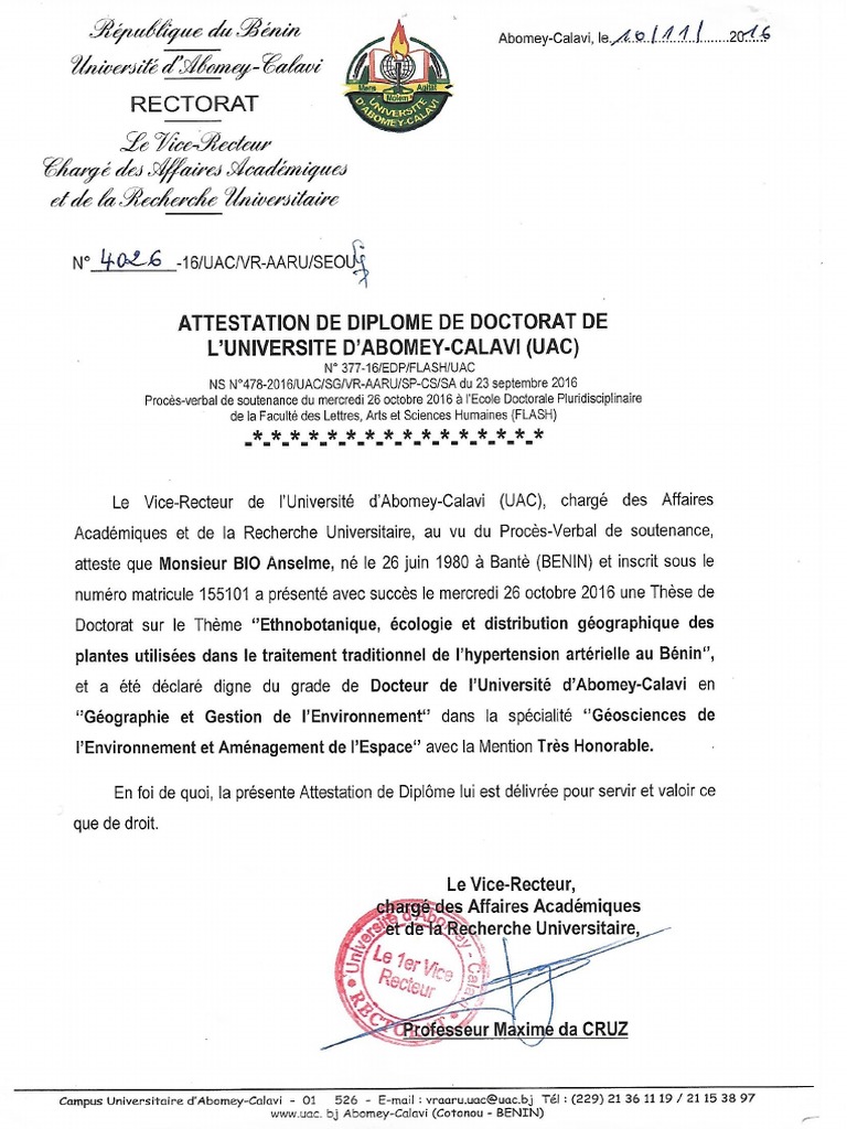 Attestation Doctorat PDF | PDF