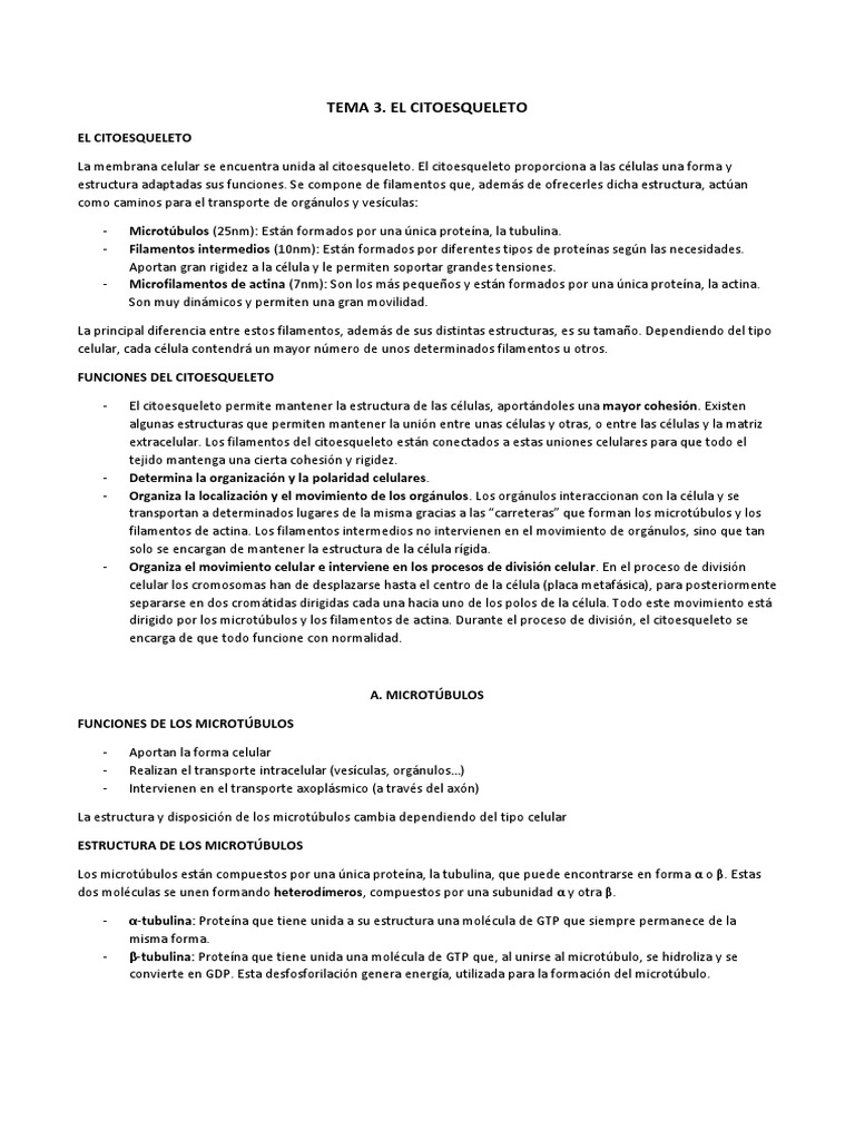 Tema 3 Citoesqueleto Pdf Microtúbulos Citoesqueleto
