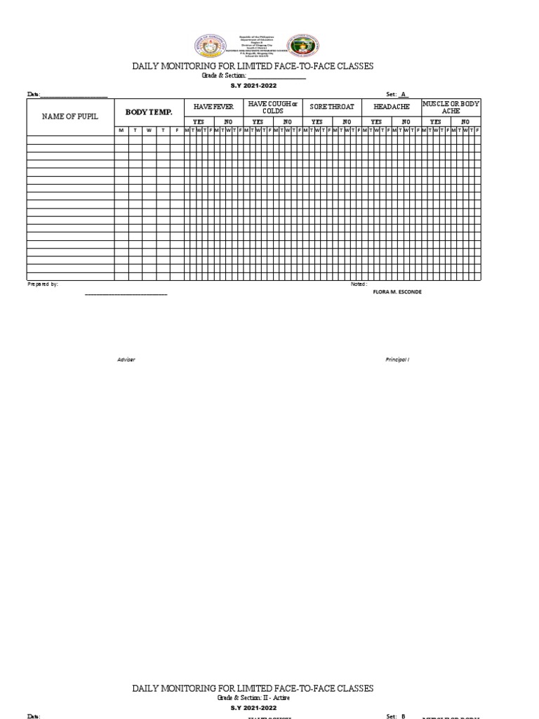 Daily Monitoring Sheet 2 | PDF