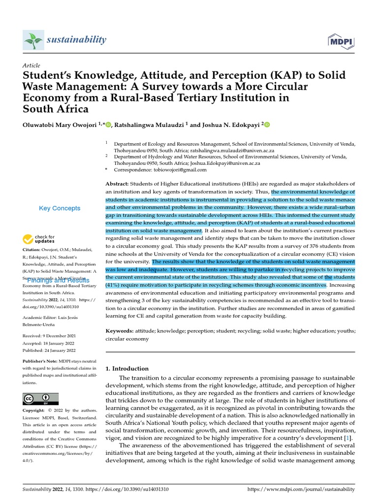 ARTICLE 5 Students Knowledge Attitude and Perception KAP To Solid Waste Management A Survey ...