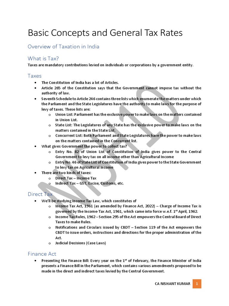 Chapter 1 - Basic Concepts and General Tax Rates - Notes PDF | PDF ...