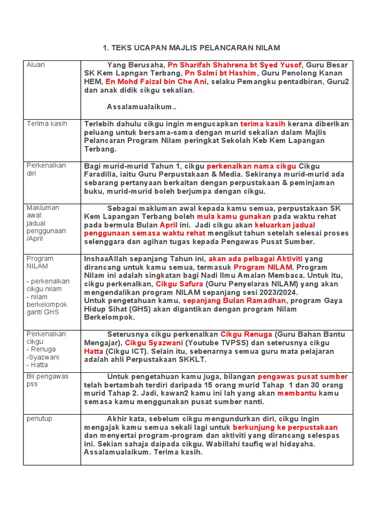 Teks Ucapan GPM (Program Pelancaran Nilam) | PDF