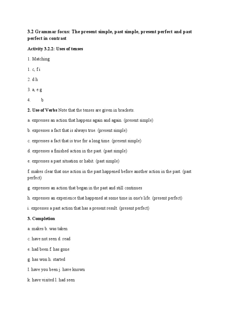 3.2 Grammar - Tenses in Contrast (Key) | PDF