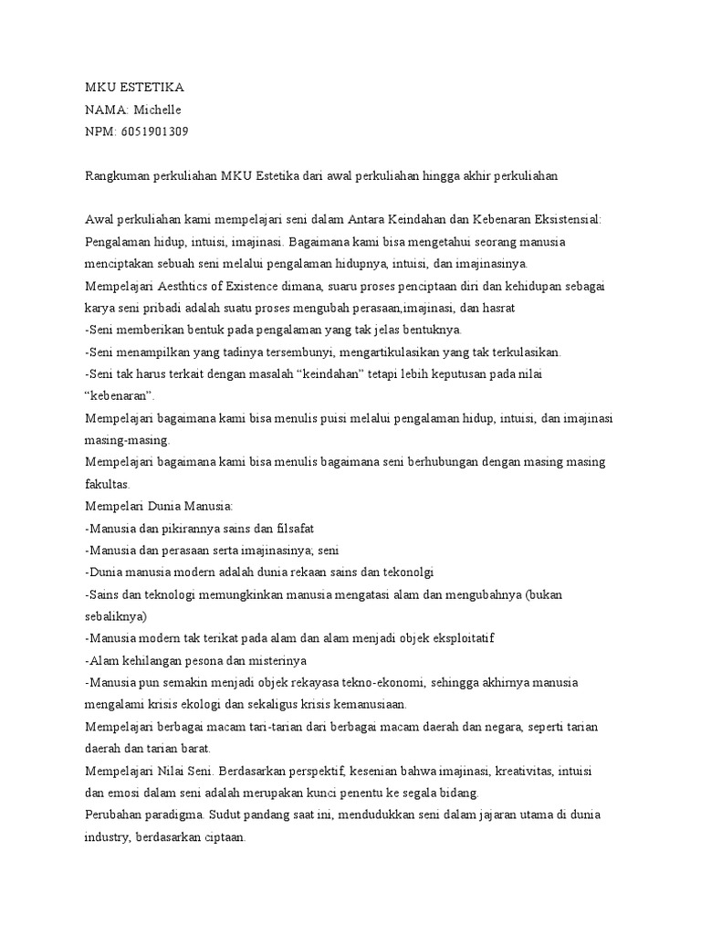 Rangkuman MKU Estetika | PDF