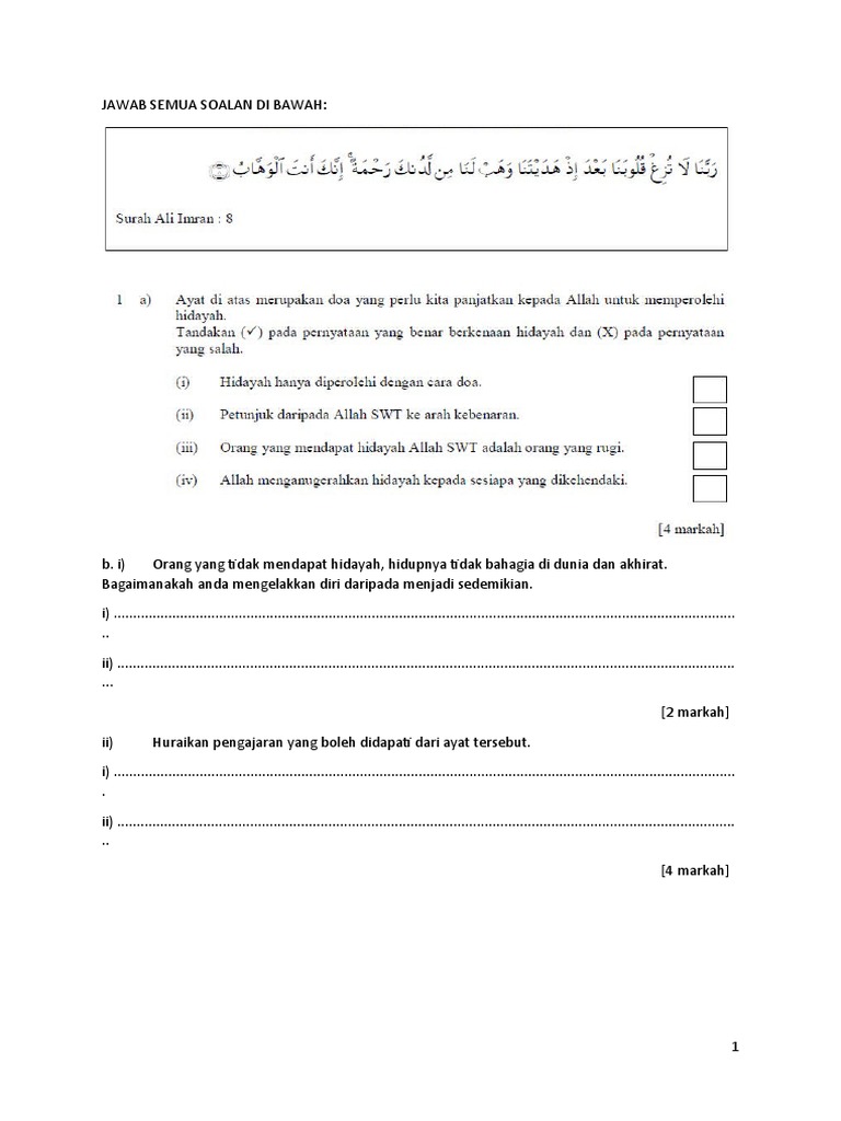 Soalan Peperiksaan Awal Tahun Tingkatan 2 Pdf