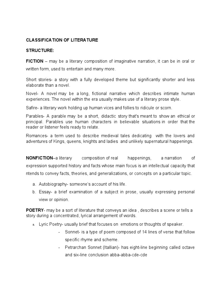 Classification of Literature | PDF | Poetry | Novels