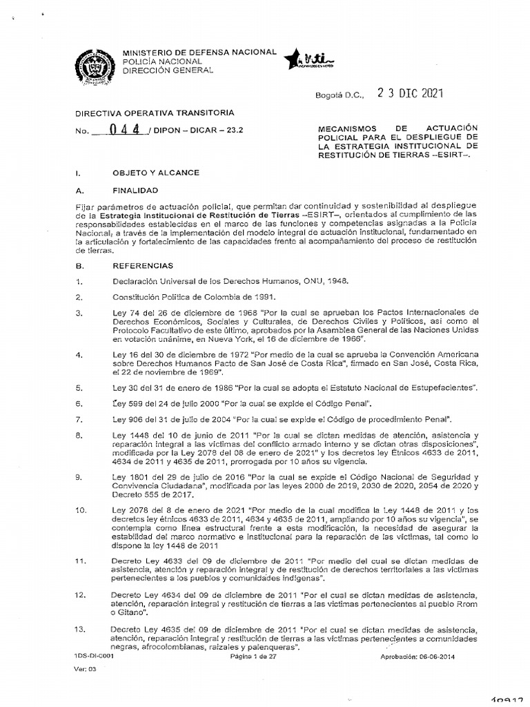 D.O.T 044 DIPON-DICAR Del 23122021 RESTITUCION DE TIERRAS PDF | PDF