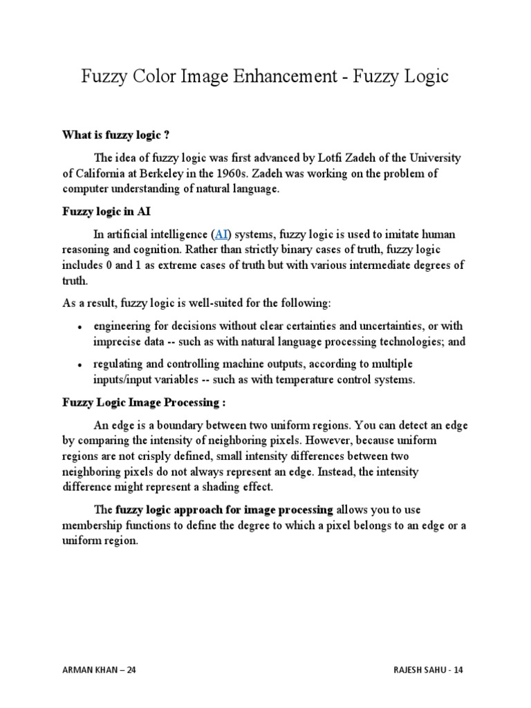 Fuzzy Color Image Enhancement | PDF | Fuzzy Logic | Cognition