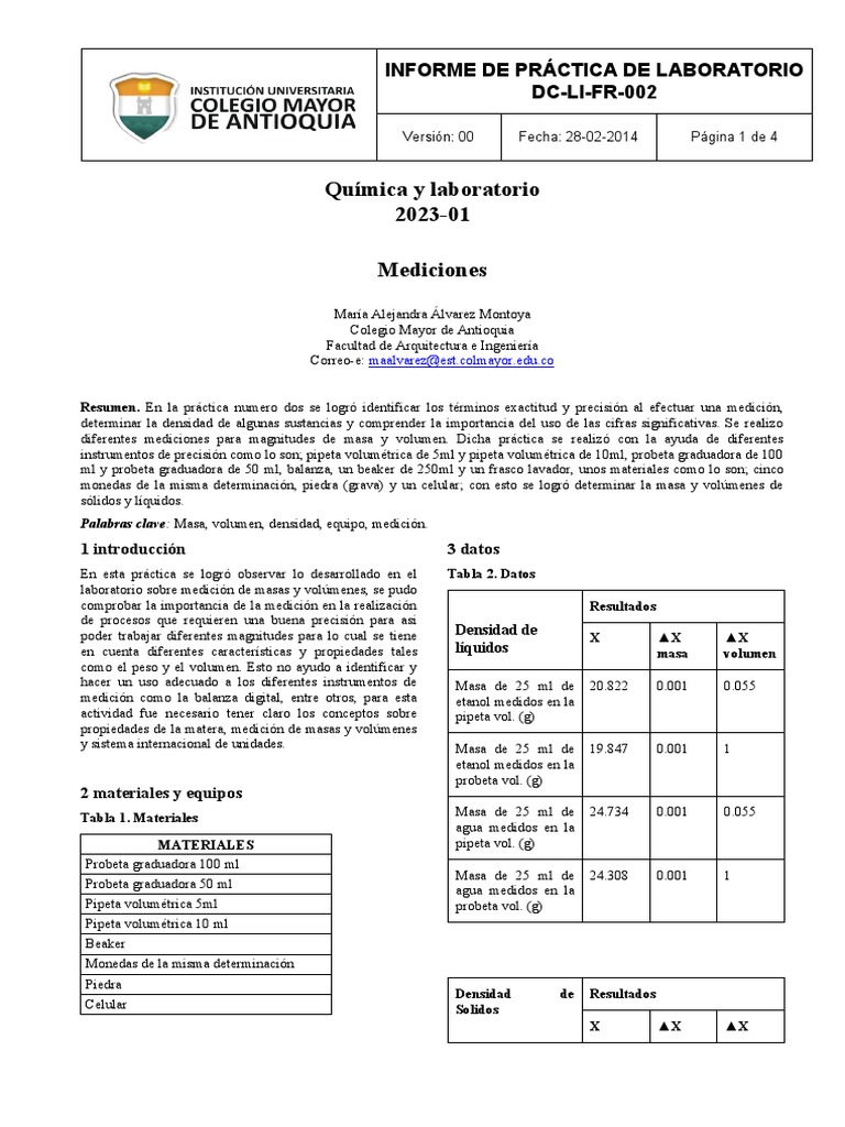 Informe Practica 2 | PDF | Densidad | Volumen