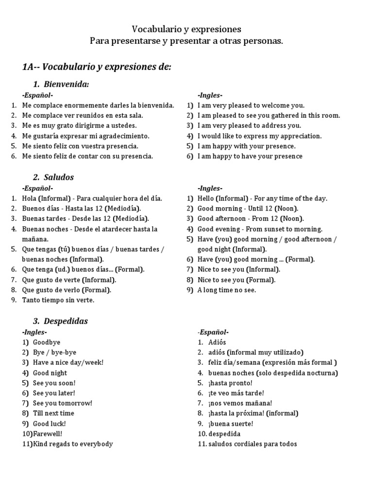 Vocabulario y expresiones | PDF