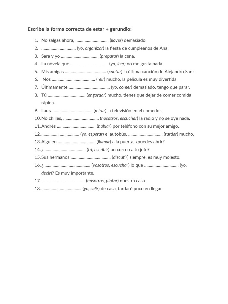 Escribe La Forma Correcta de Estar Gerundio | PDF
