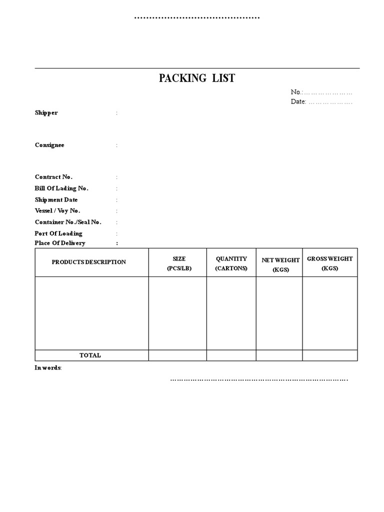 Packing List Sample | PDF