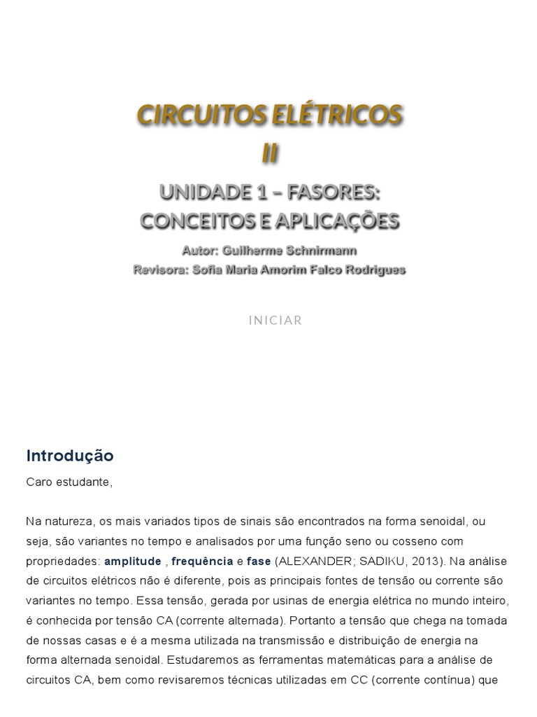 Circuitos Elétricos Unidade 1 | PDF | Rede elétrica | Número complexo