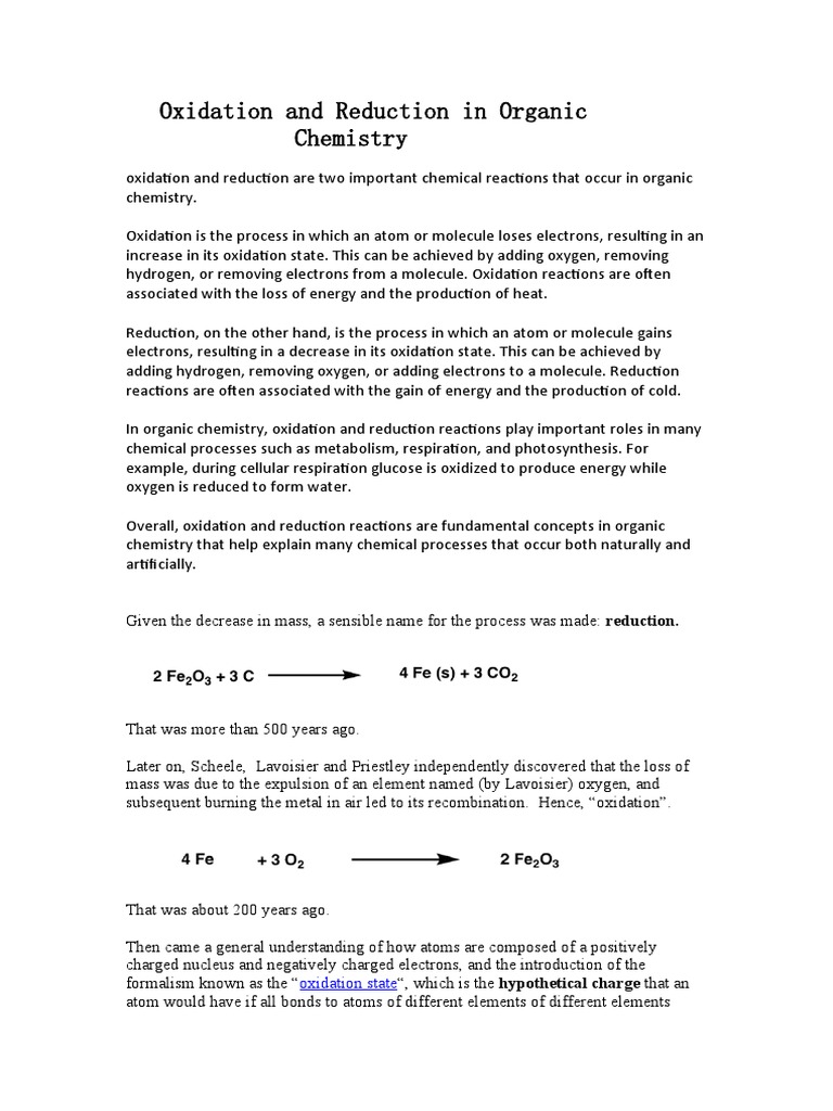 Oxidation and Reduction in Organic Chemistry Assignment | PDF | Redox ...