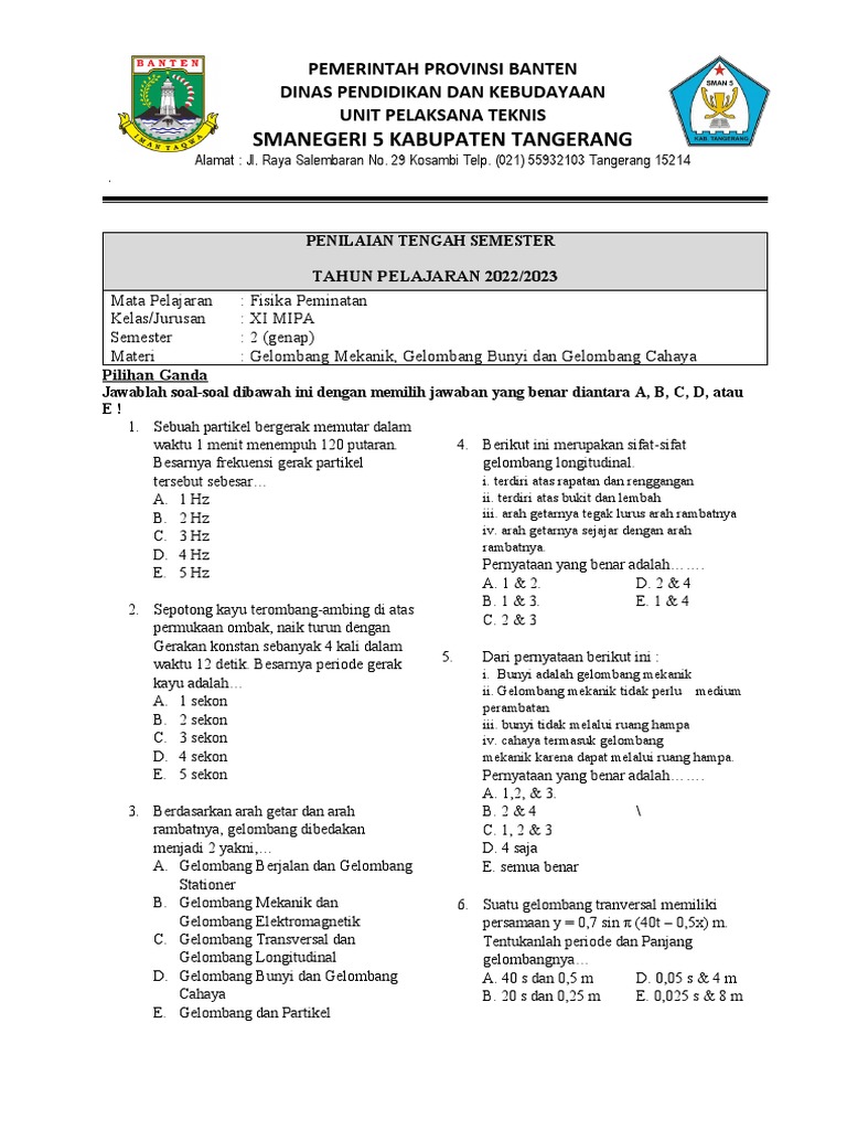 Latihan Soal Pat Fisika 2023 Revisi | PDF