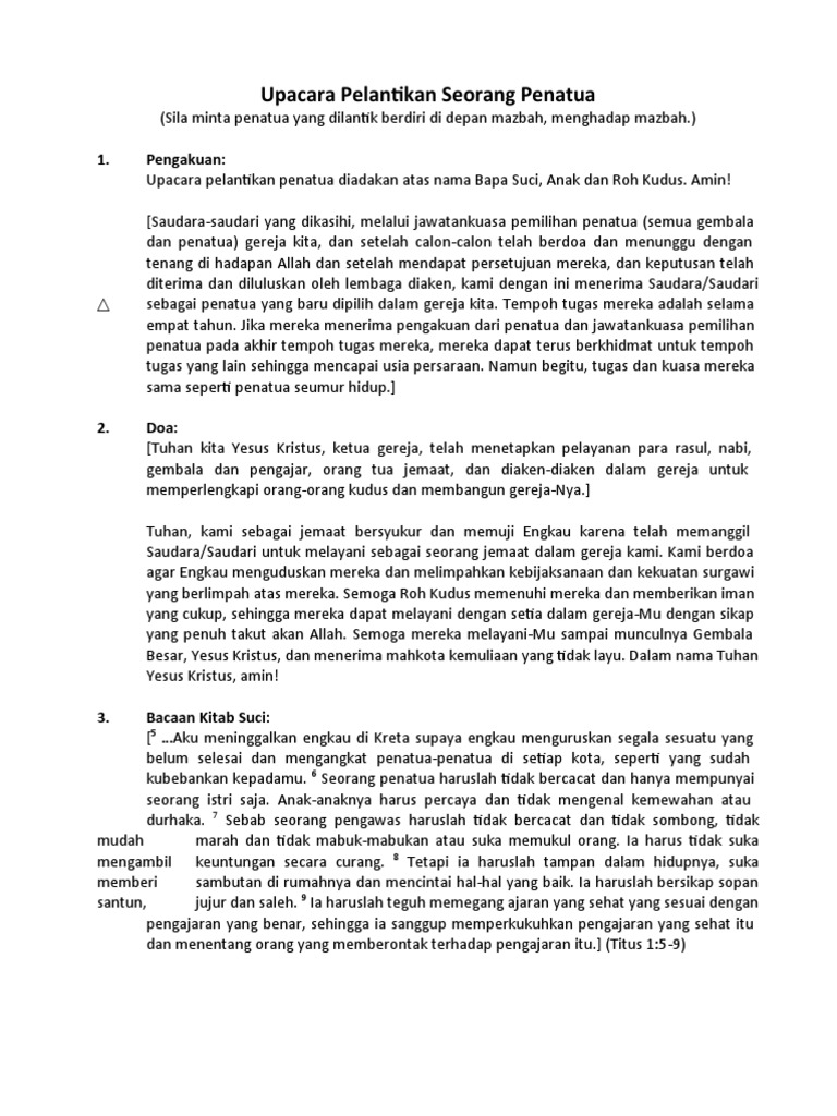 Upacara Pelantikan Seorang Penatua | PDF | Agama & Spiritualitas