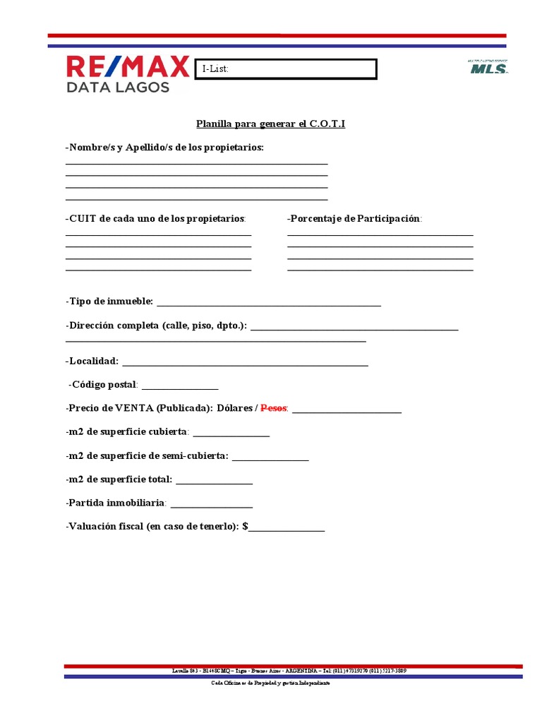 Planilla para Generar El COTI | PDF